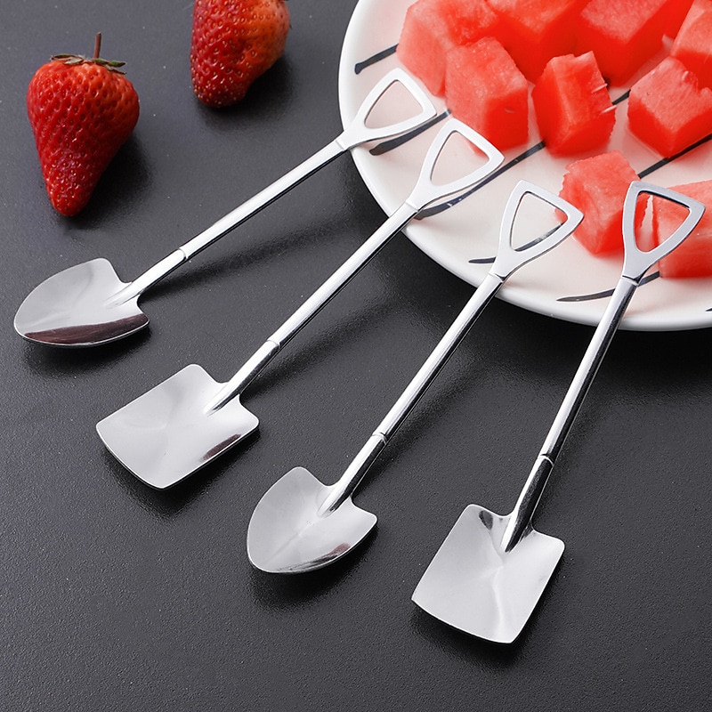 Stainless Steel Ice Cream Shovel Spoons Set 2 Pcs Flatware For Dessert Fruit Chocolate Cake 特別価格