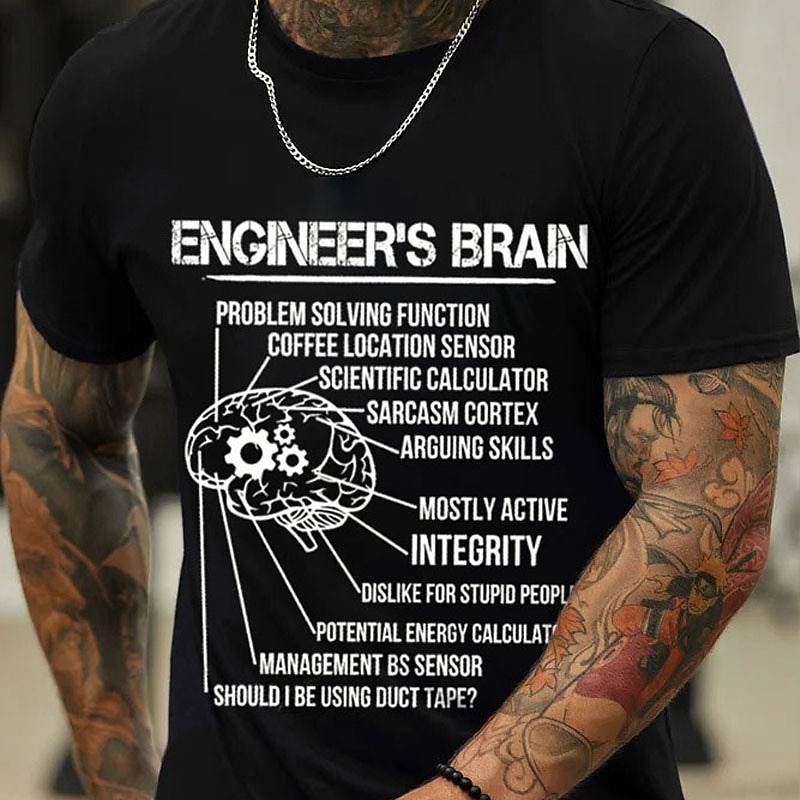 Mens Engineer's Brain Funny Short Sleeve Graphic T-Shirt - Work ...
