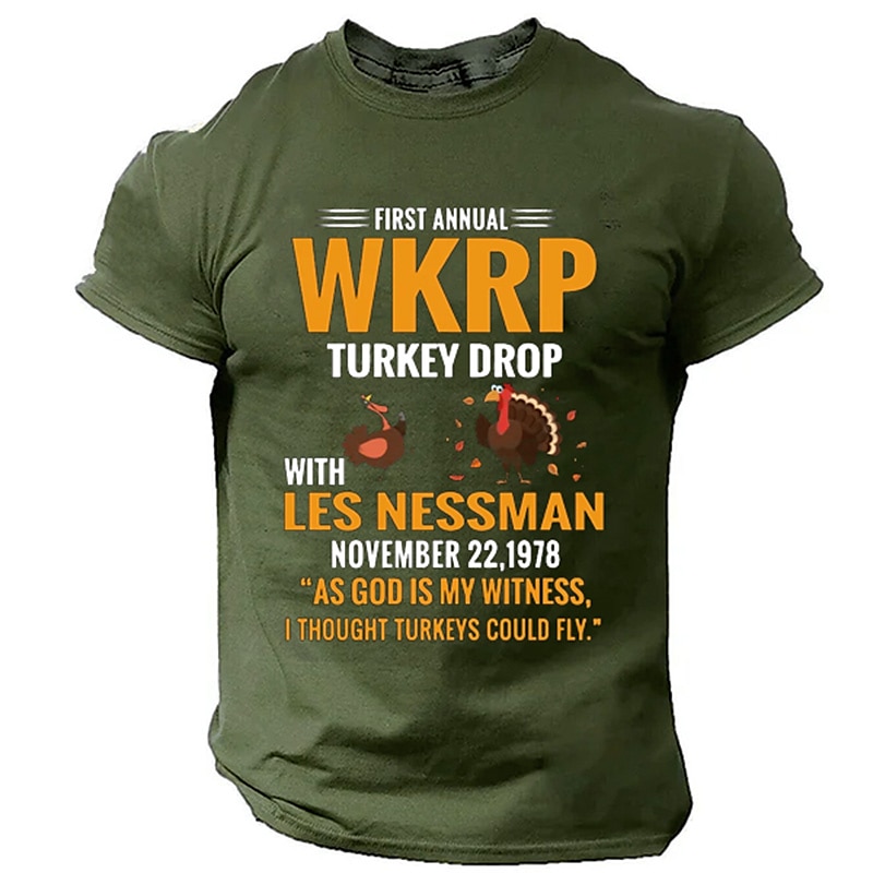 Men's WKRP Turkey Drop T-Shirt - Les Nessman "I Thought Turkeys Could ...
