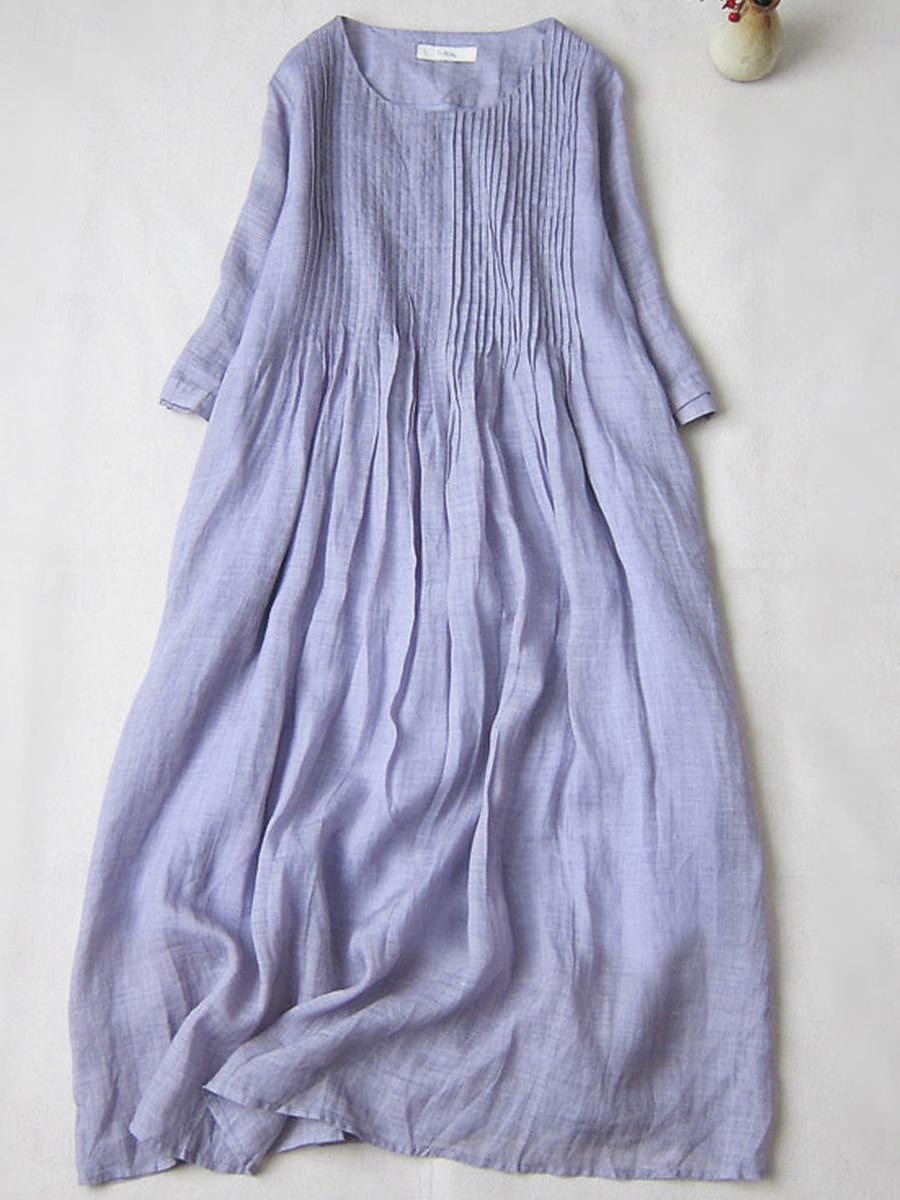 Women's 100%cotton Midi Dress Shift Dress Cotton Linen Dresses Casual ...