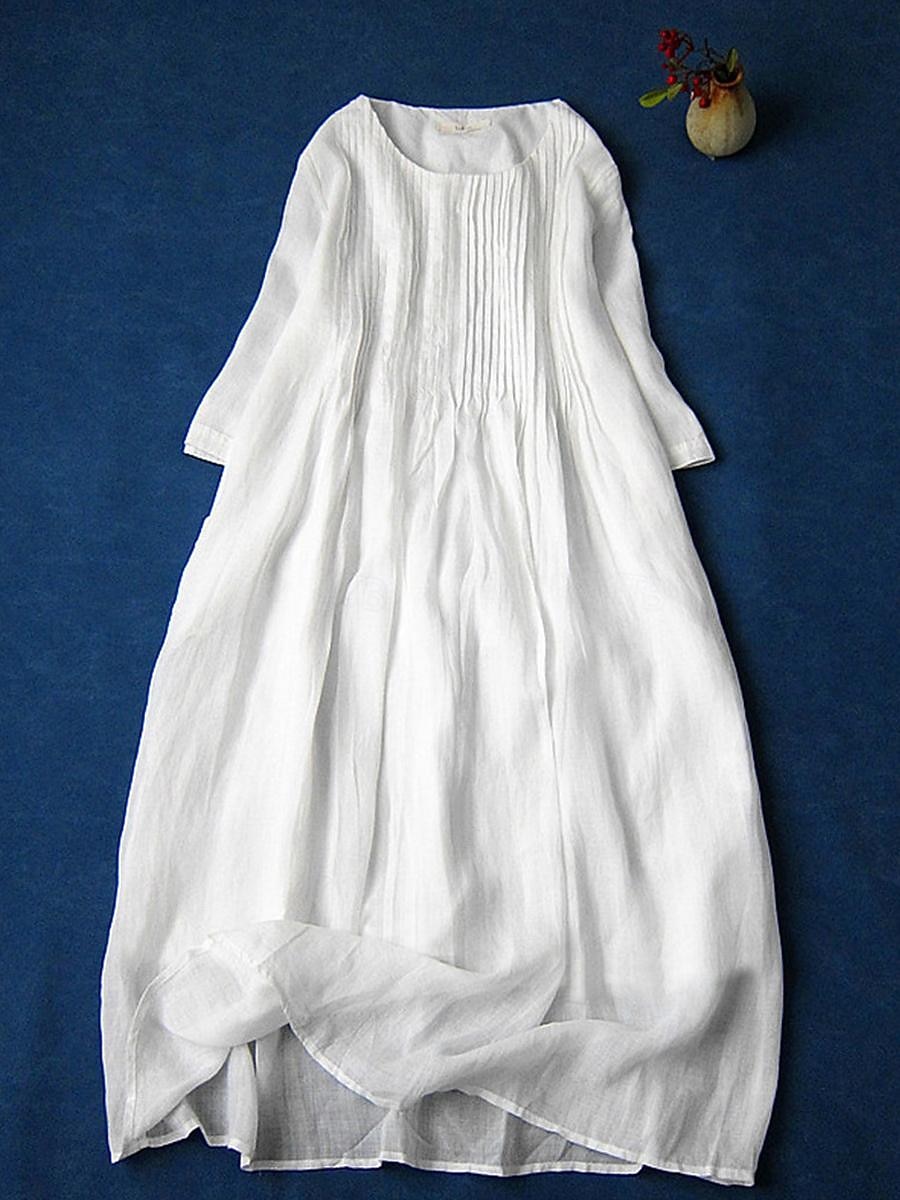 Women's 100%cotton Midi Dress Shift Dress Cotton Linen Dresses Casual ...