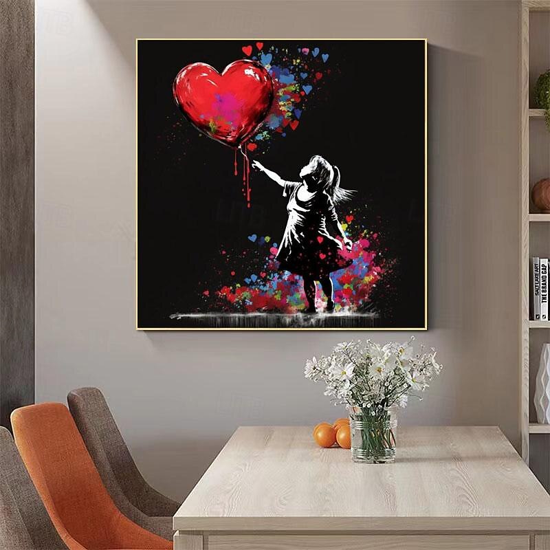 Hand Paint Art Girl With Ballon Of Heart Graffiti Art Painting Canvas ...