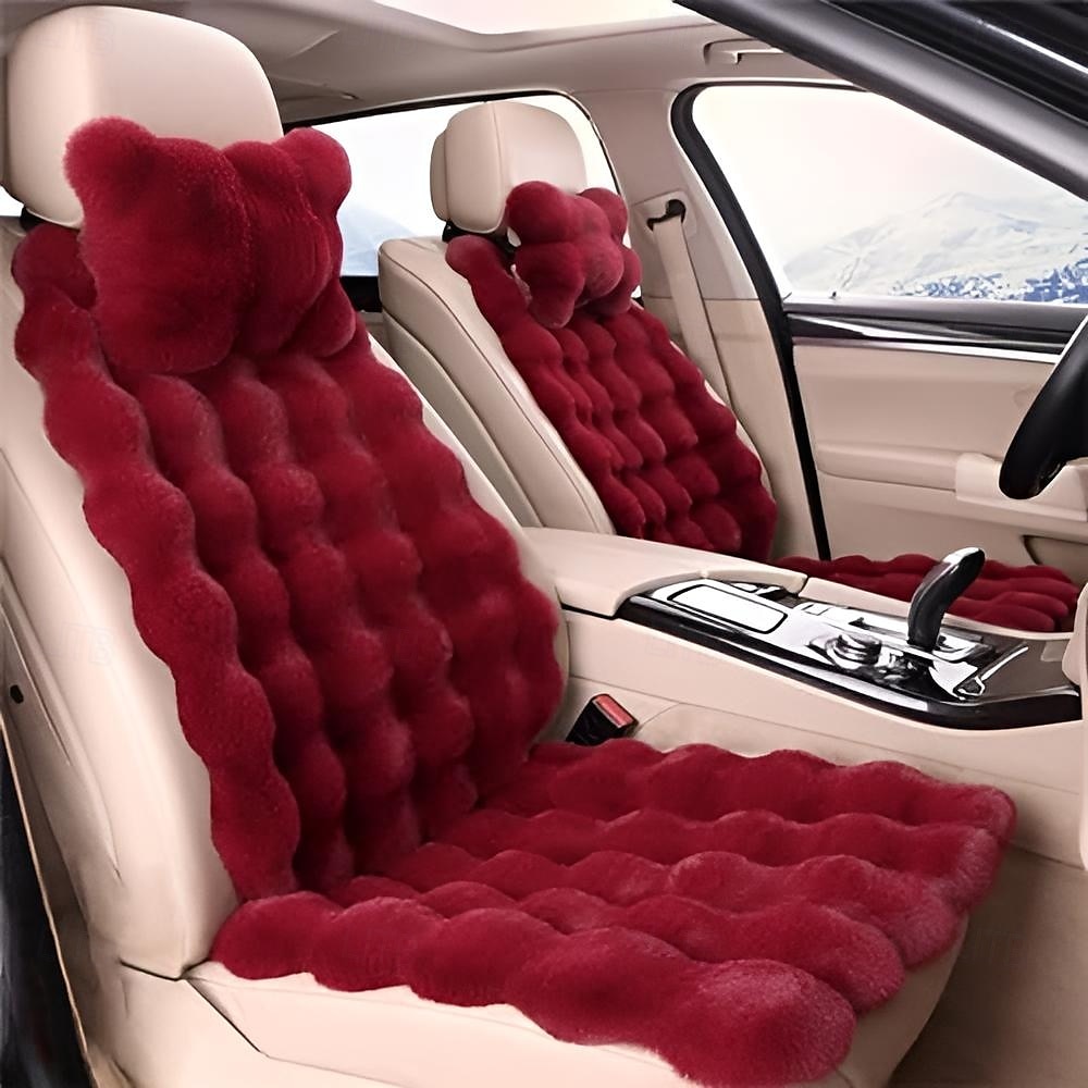 Thickened Plush Car Seat Cushion Set Winter Universal Warm Faux Rabbit Fur Car Seat Cushions Set Soft Fluffy Non Slip Front Seat Covers 1 Set 2025 28.99