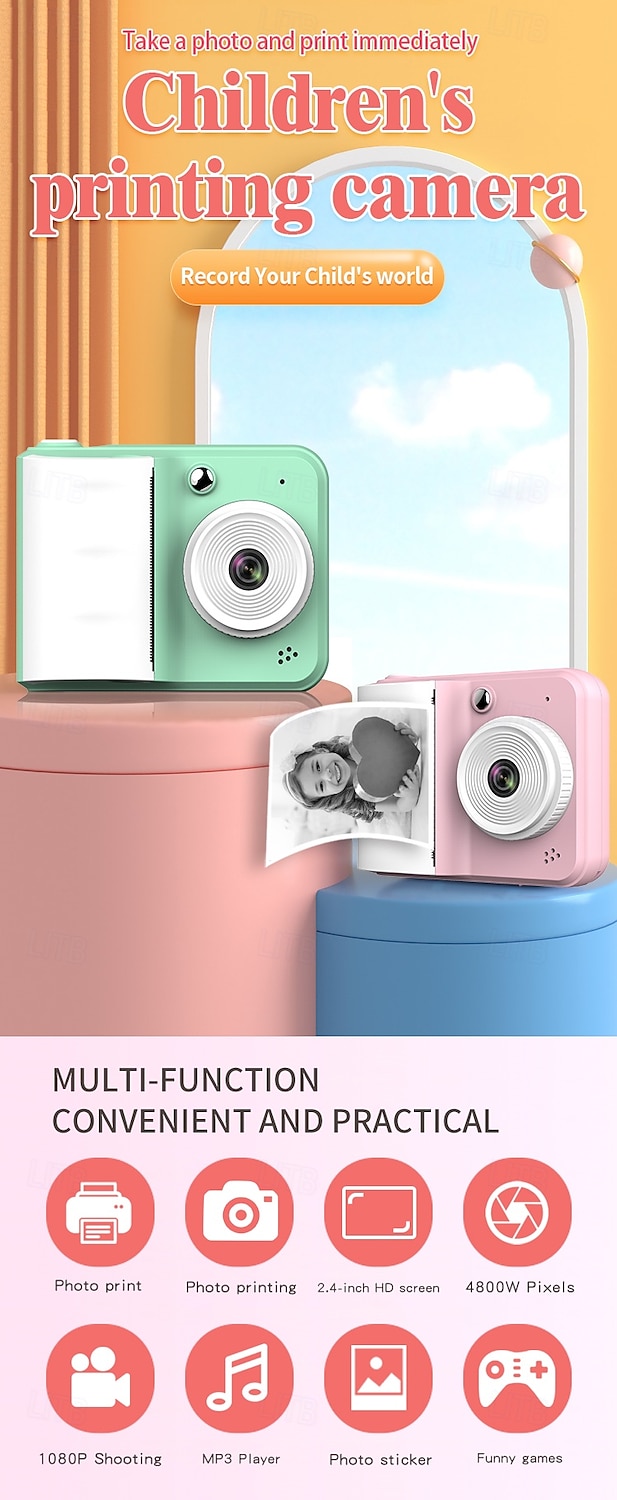 Kids Instant Print Camera Thermal Printing Camera with Print Paper for ...