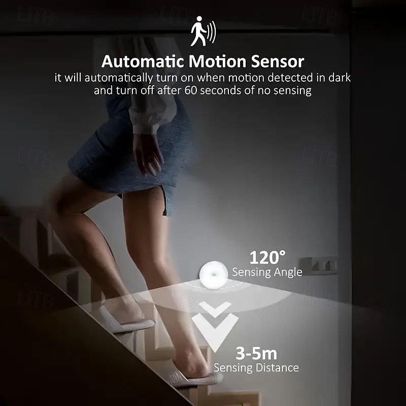 3PCS Motion Sensor Step Lights, Cabinet Light, USB Rechargeable ...