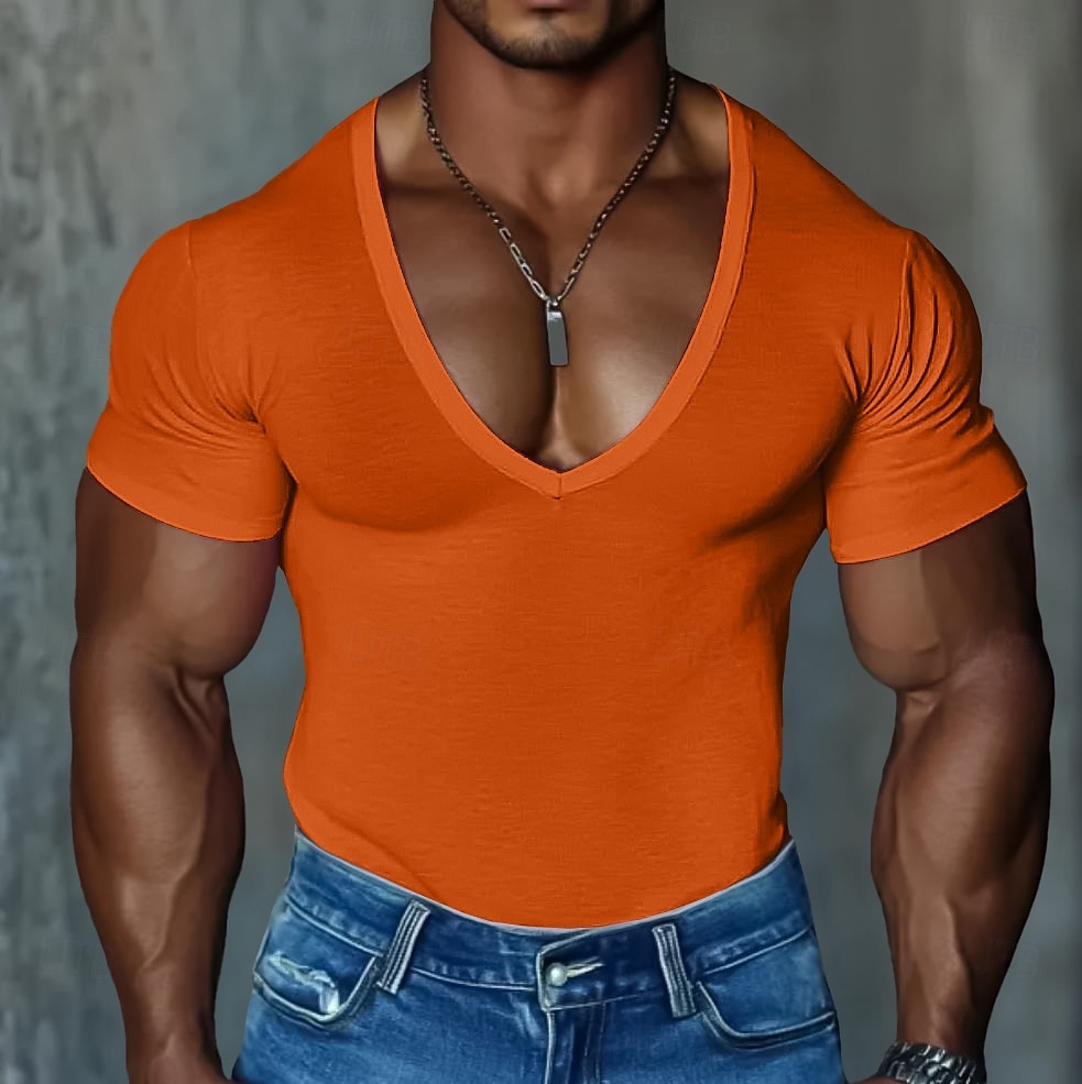 Men's T Shirt Tee Top Short Sleeves V Neck Summer Solid Color Fashion ...