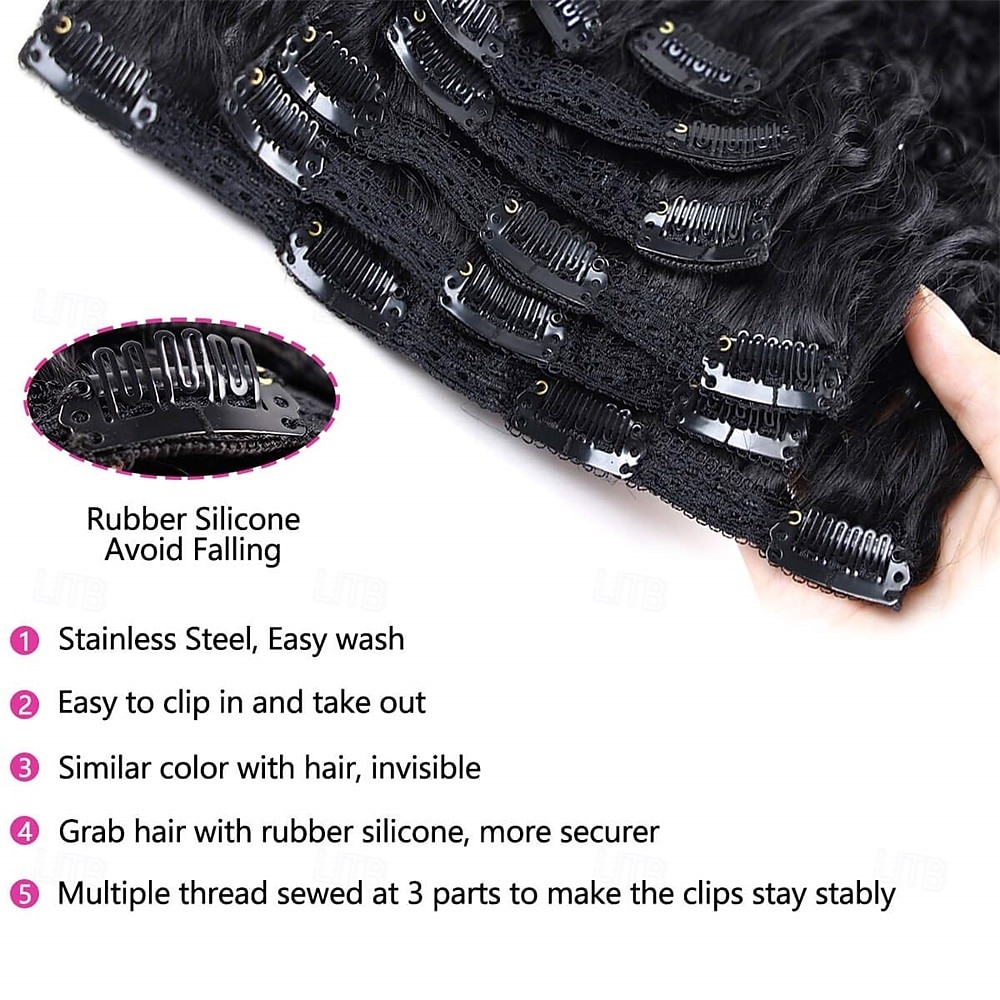 26 inch Kinky Curly Clip In Hair Extensions Double Weft Full Head ...
