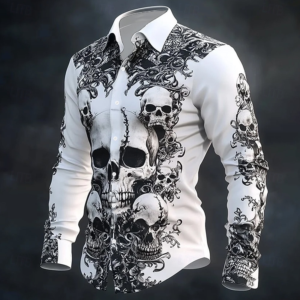 Men's Costumes Skulls Shirt Button Up Shirt Casual Dress Shirt Long ...
