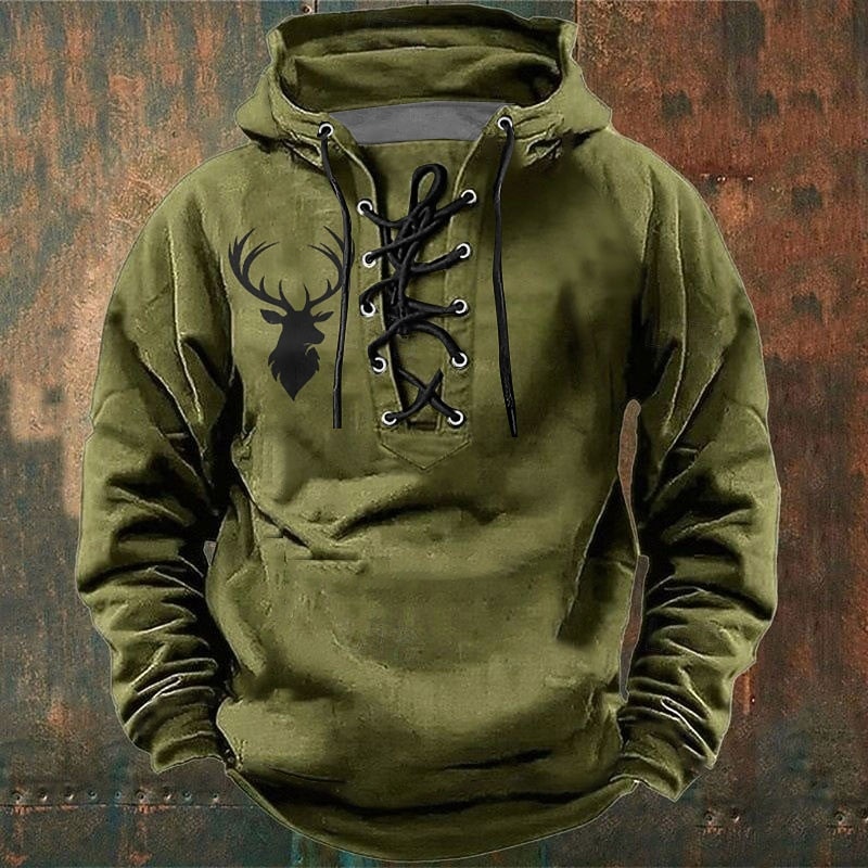 Men's Elk Hoodie Sweatshirt Stylish Vintage Retro Hooded Outdoor Gift Hunting Black Blue ...