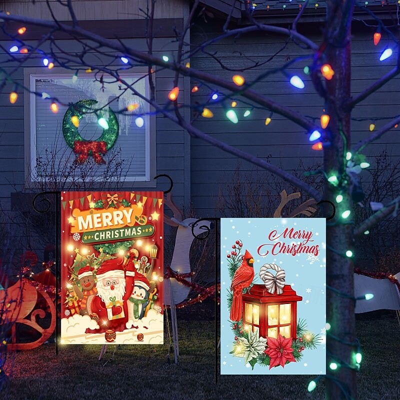 Light-Up Santa Claus Garden Flag, Outdoor Holiday Yard Decoration ...