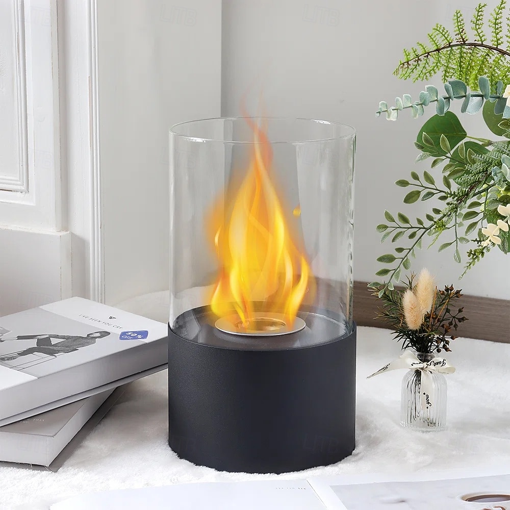 ortable Tabletop Fire Bowl Pot with Cylindrical Glass 26cm High ...