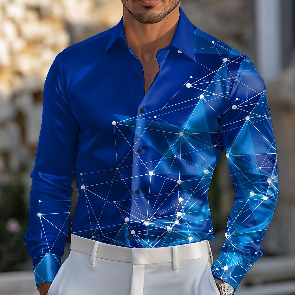 Men's Galaxy Star Print Shirt Satin Shirt Dress Shirt Long Sleeve ...