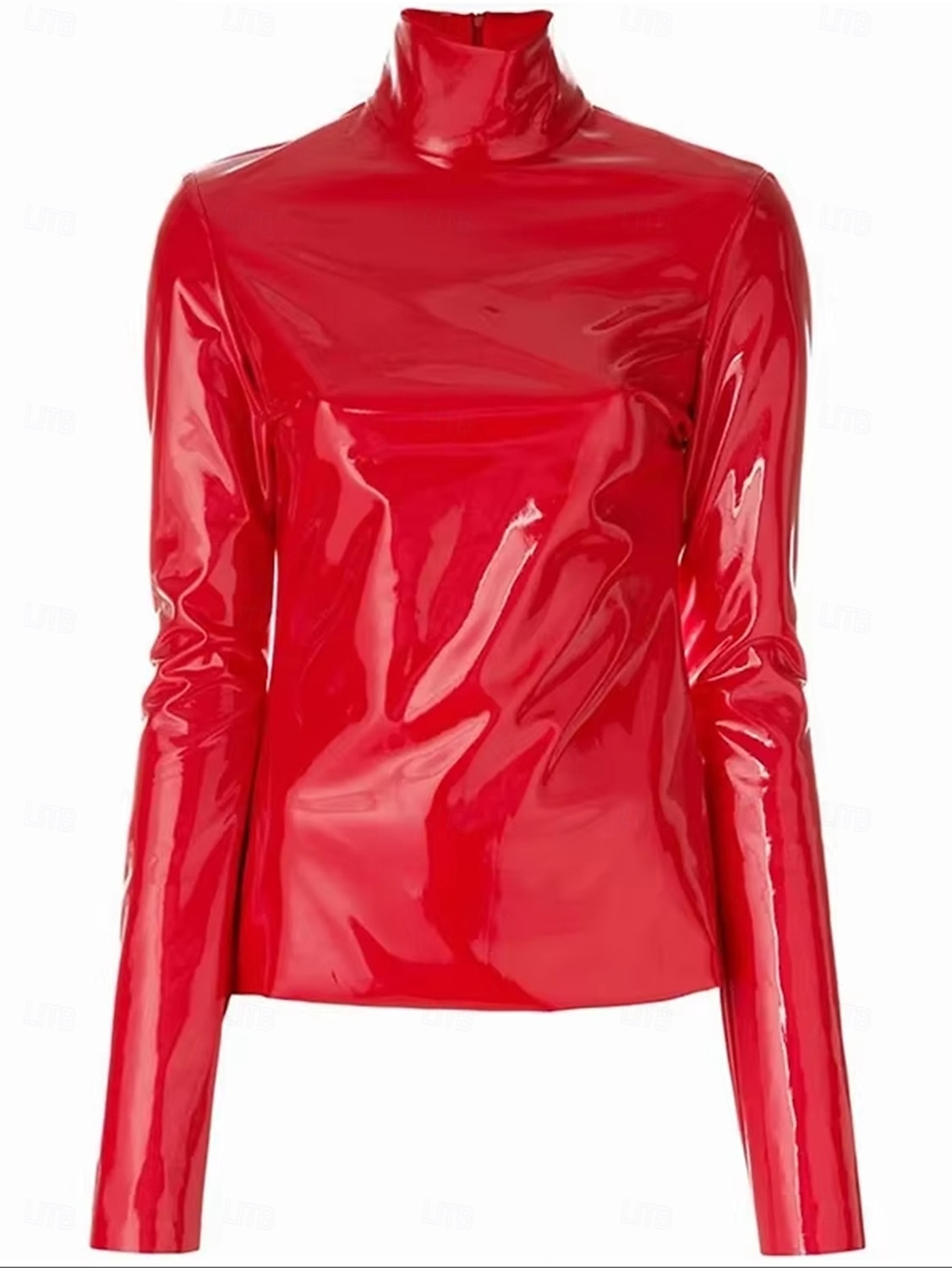 Top Solid Color Glossy Finish Wet Look Patent Leather Look High Neck ...