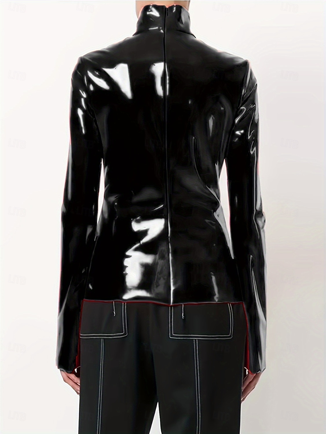 Top Solid Color Glossy Finish Wet Look Patent Leather Look High Neck ...