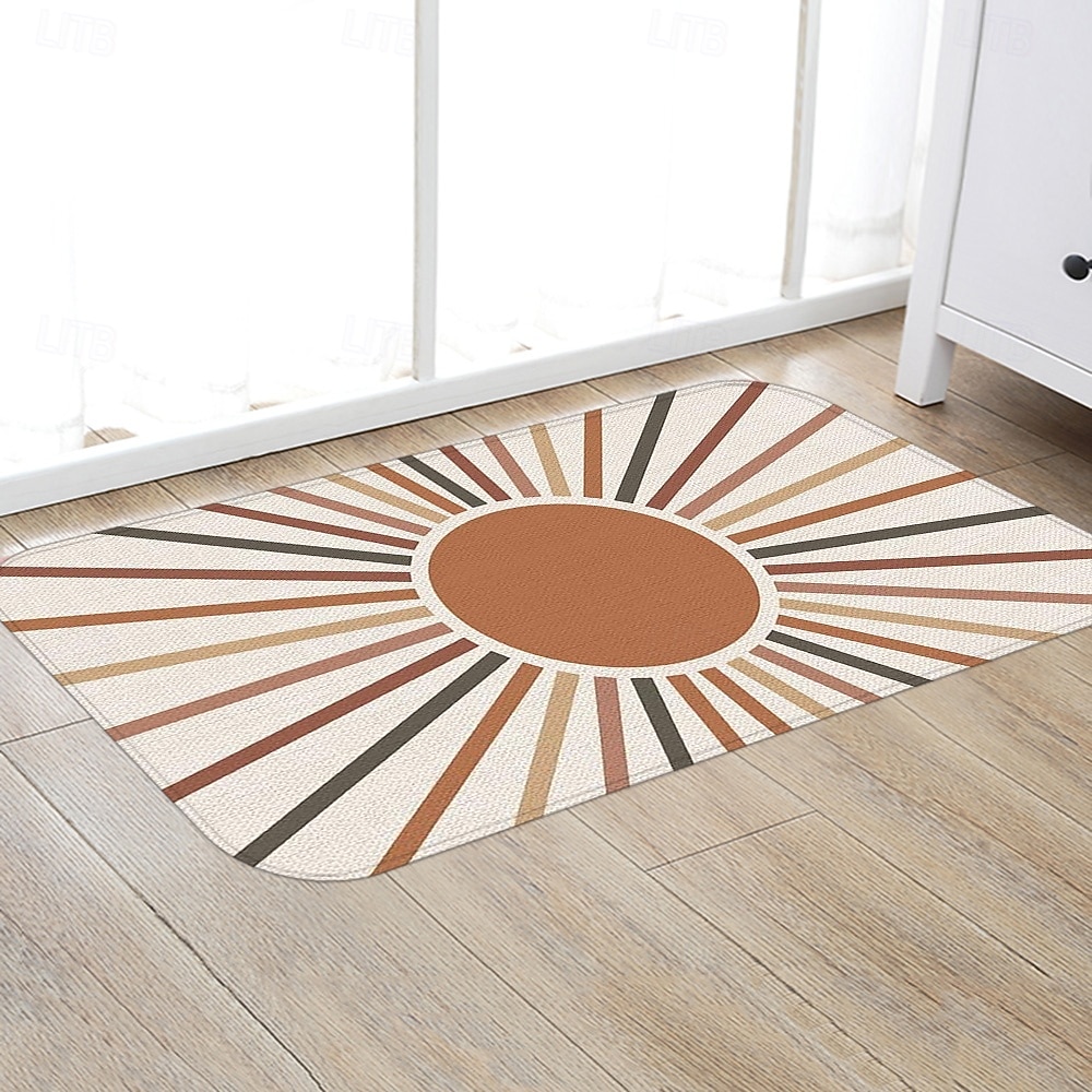 Hallway Runner Rug Geometric Sun Art Pattern Flannel Fabric Printed ...