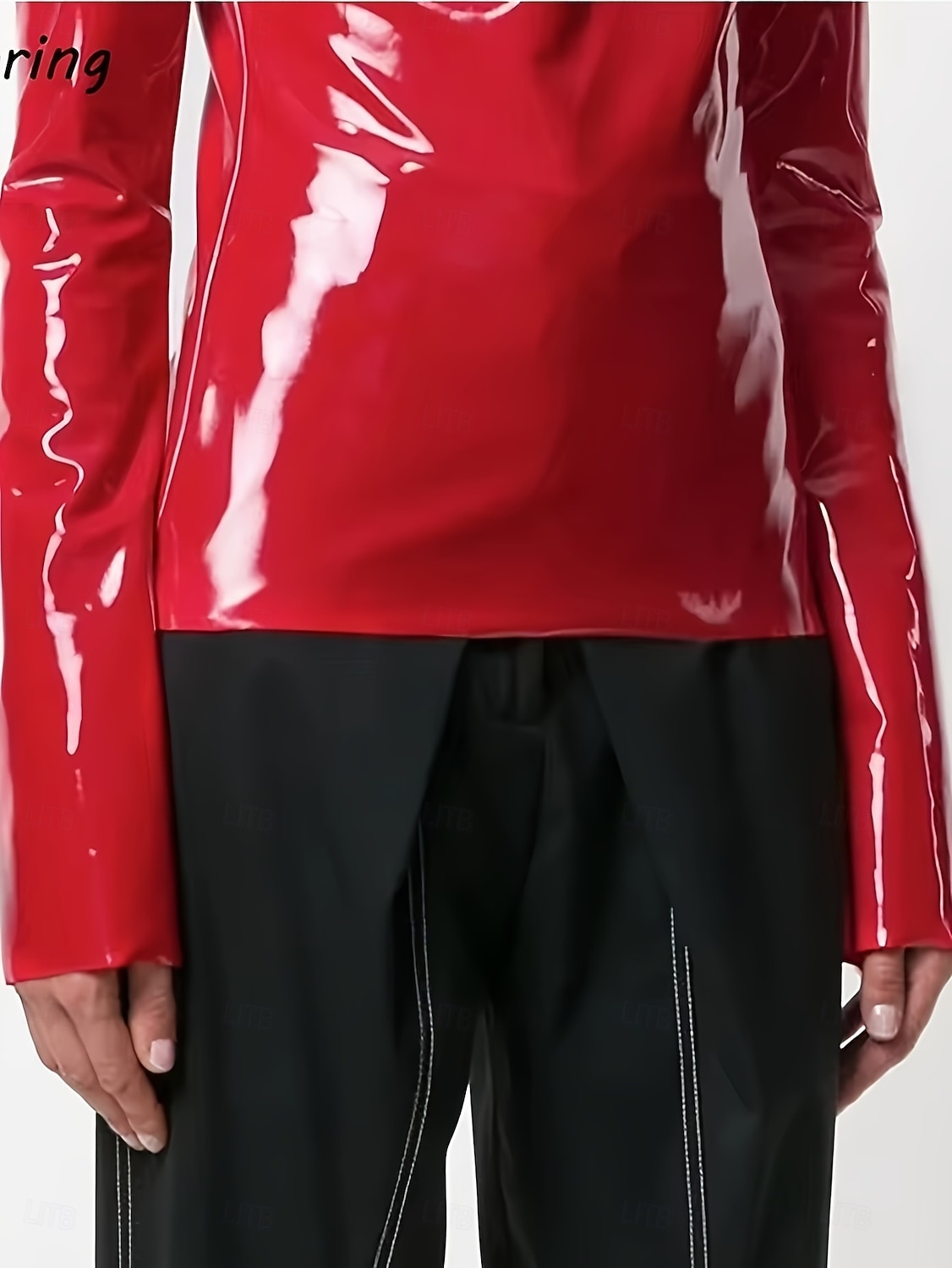 Top Solid Color Glossy Finish Wet Look Patent Leather Look High Neck ...