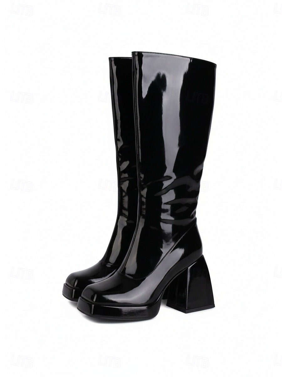 Women's Iconic 1970s Disco Red Gogo Boots - Shiny Patent Leather ...