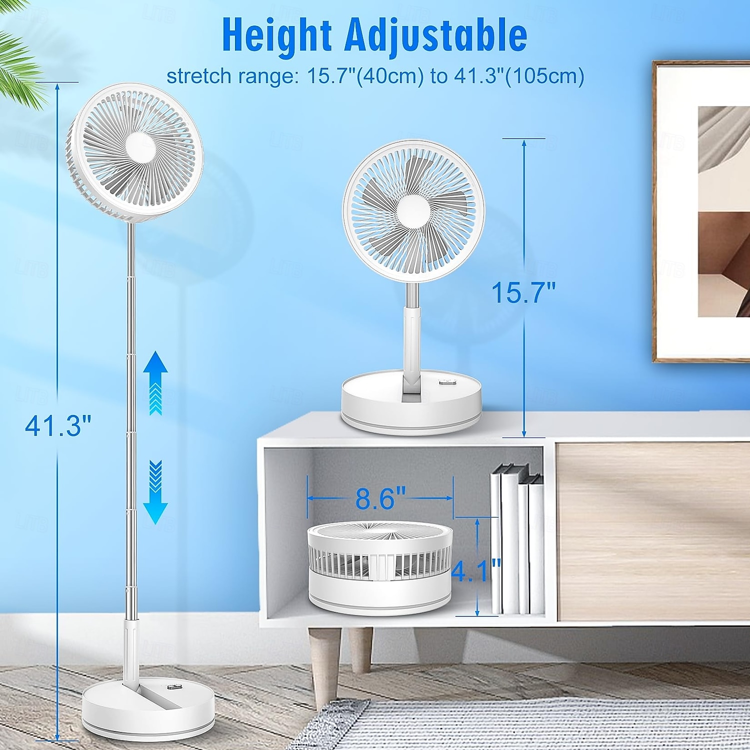9-Inch Portable Oscillating Floor Fan with Remote, 8000mAh Rechargeable ...