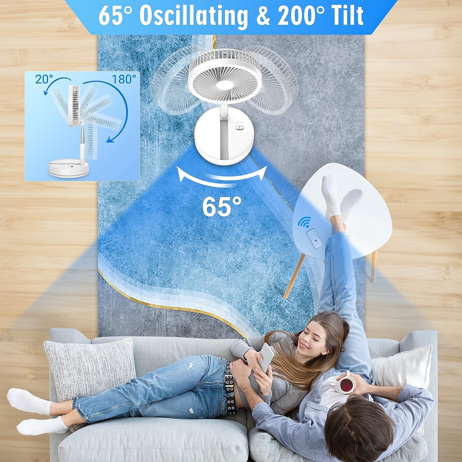 9-Inch Portable Oscillating Floor Fan with Remote, 8000mAh Rechargeable ...