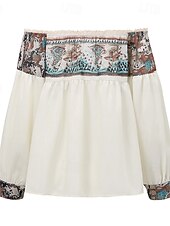 Women's Western Blouse Boho Shirt Blouse Flower Modern Boho Long Sleeve ...