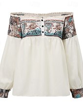 Women's Western Blouse Boho Shirt Blouse Flower Modern Boho Long Sleeve ...