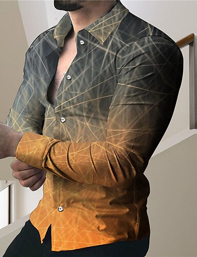 Homme Chemise Graphic Dégradé Col Rabattu Jaune Print Extérieur Plein