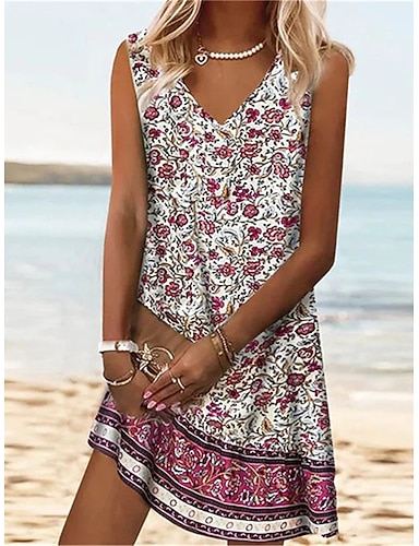 Női Hétköznapi ruha Ujjatlan ruha nyári ruha Virágos Nyomtatott V-alakú ...