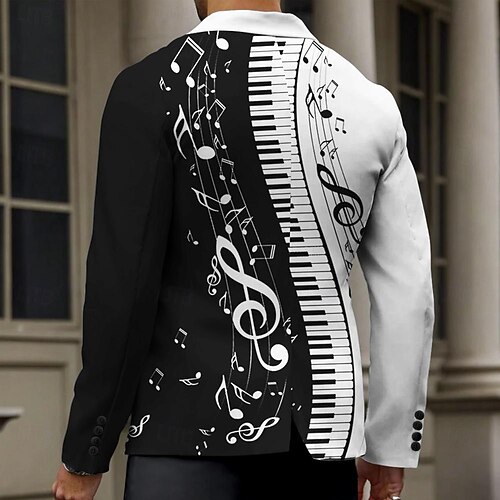 Men's Shirt Graphic Prints Music Notes Stand Collar Black Yellow Blue ...