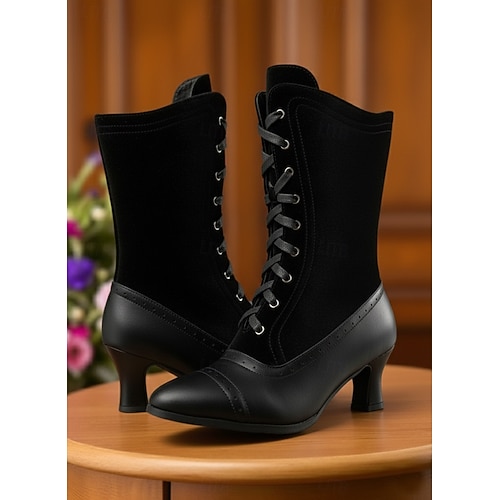 Women's 1900s-1910s Edwardian Lace-Up Ankle Boots - Two-Tone Low Heel ...