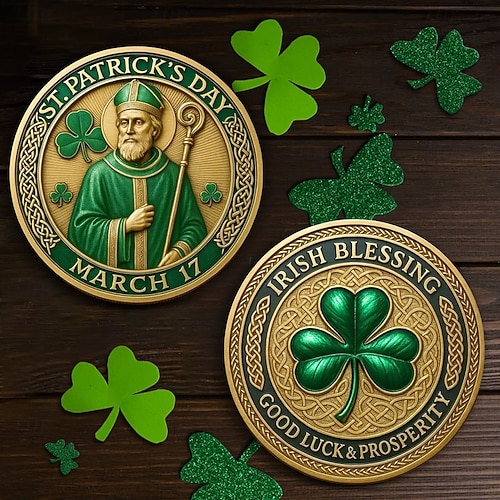 St. Patrick's Day Lucky Coin Commemorative Green Clover & Horseshoe ...