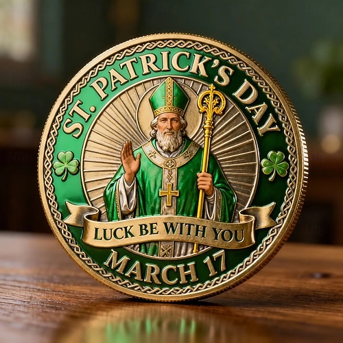 St. Patrick's Day Lucky Coin Commemorative Green Clover & Horseshoe ...