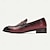 Men's Burgundy Gradient Leather Loafers with Metal Bit Detail - Elegant ...