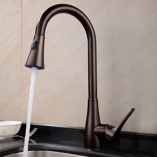 Single Handle Kitchen Faucet,Black Nickel One Hole Pull-out Standard ...