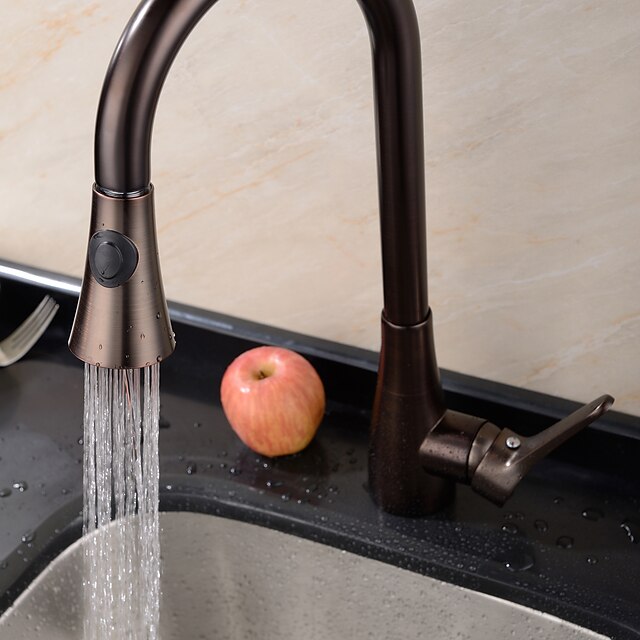 Single Handle Kitchen Faucet,Black Nickel One Hole Pull-out Standard ...