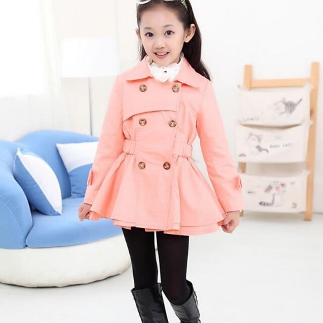 Girls' 3D Solid Color Solid Colored Trench Coat Long Sleeve Spring Fall ...