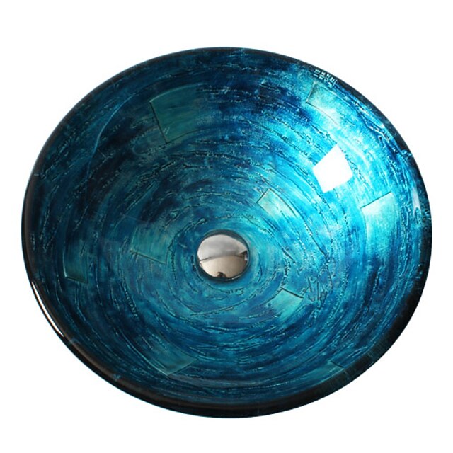 Blue Round Chrome Tempered Glass Glass Basin with Straight Tube Faucet ...