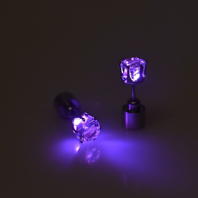 2PCS LED Earring Light Up Crown Glowing Crystal Stainless Ear Drop Ear ...
