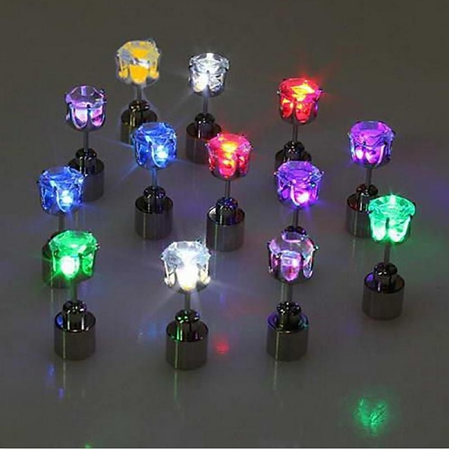 2PCS LED Earring Light Up Crown Glowing Crystal Stainless Ear Drop Ear ...