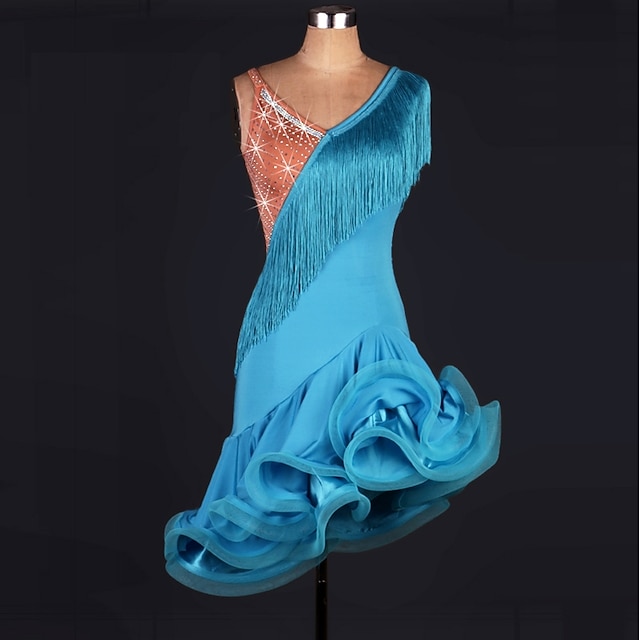 Dance Salsa Latin Dance Dress Fringed Tassel Crystals / Rhinestones ...