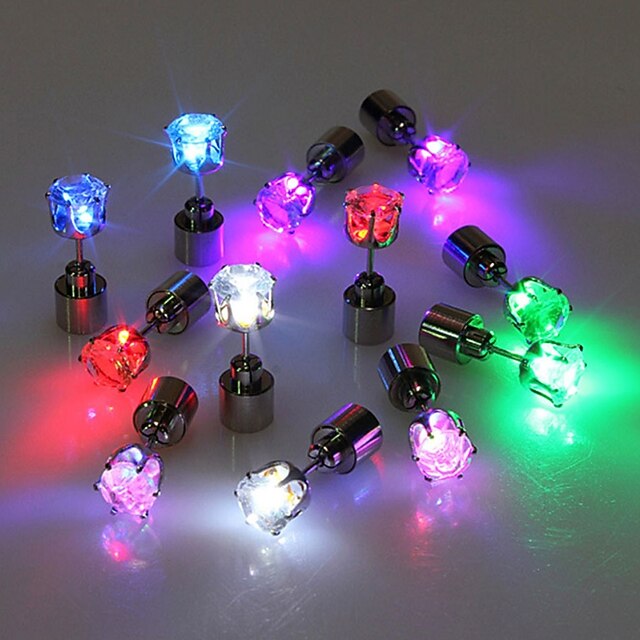 2PCS LED Earring Light Up Crown Glowing Crystal Stainless Ear Drop Ear ...