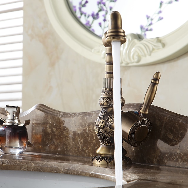 Antique Brass Bathroom Sink Mixer Faucet, Vintage Kitchen Taps Single ...