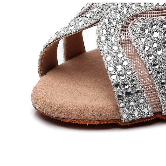 Women's Silver Rhinestone Dance Shoes with Crisscross Straps - Open-Toe ...