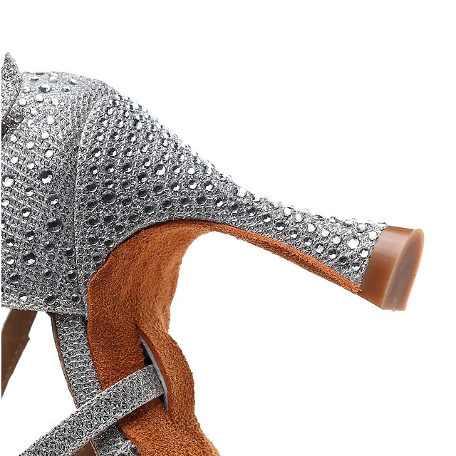 Women's Silver Rhinestone Dance Shoes with Crisscross Straps - Open-Toe ...