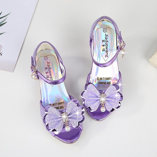 Girls' Pink Glitter Party Shoes – Peep-Toe Design, Bow and Rhinestone ...