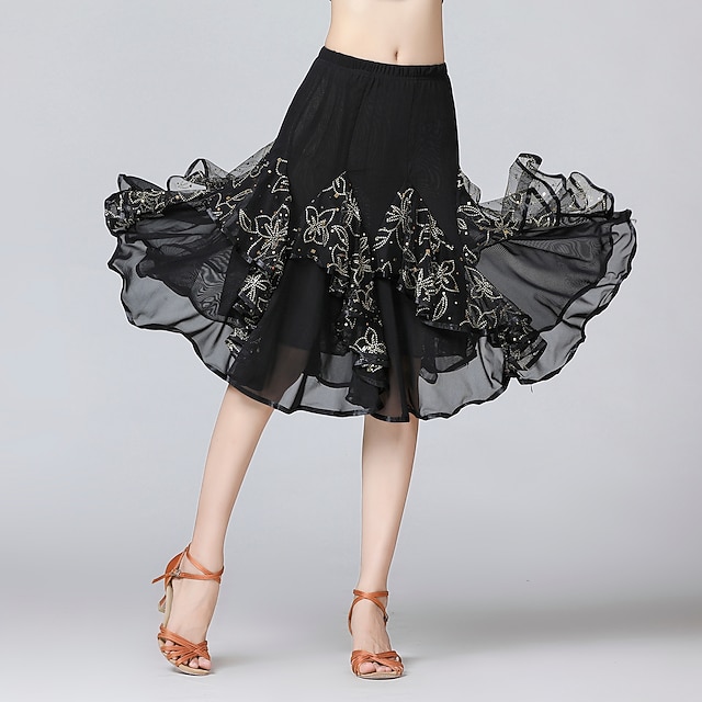 Latin Dance Skirts Cascading Ruffles Paillette Women's Training ...