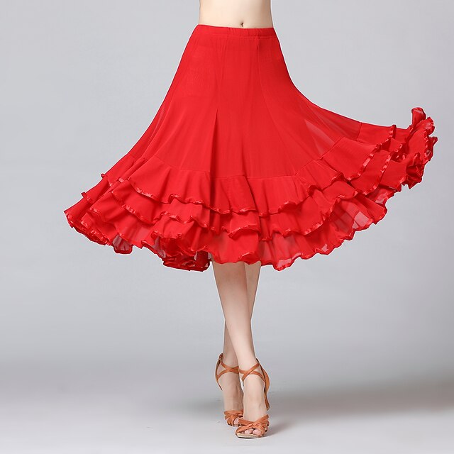 Latin Dance Skirts Pleats Cascading Ruffles Wave-like Women's ...