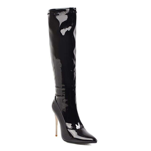 Women's Red Patent Leather Knee - High Boots, Sexy Stiletto Heel with ...