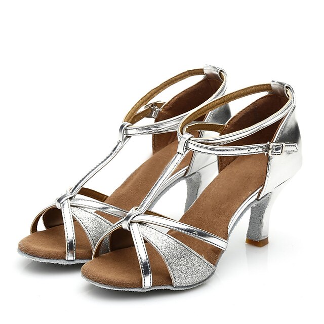 Women's Silver Glitter Latin Dance Sandals with Ankle Strap - Perfect ...