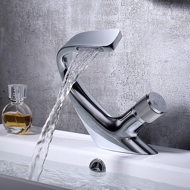 Bathroom Sink Faucet, Brass Waterfall Mixer Basin Taps Chrome Finish ...