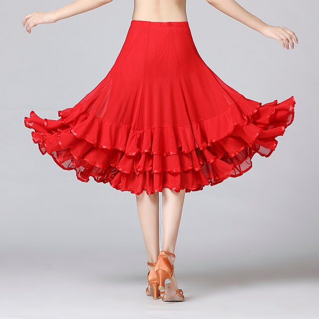 Latin Dance Skirts Pleats Cascading Ruffles Wave-like Women's ...